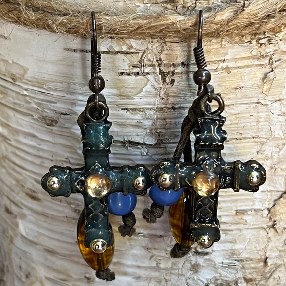 Handmade | Jewelry | Vintage Handmade Y2k Cross Dangle Earrings Antique ...